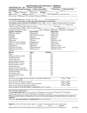 Fillable Online Pet Profile - Additionaldocx Fax Email Print - pdfFiller