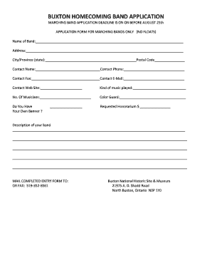Fillable Online BUXTON HOMECOMING BAND APPLICATION Fax Email Print ...