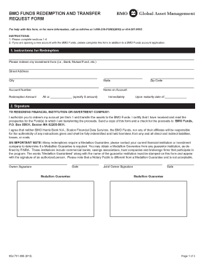 Fillable Online BMO FUNDS REDEMPTION AND TRANSFER REQUEST FORM Fax ...
