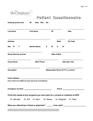 Fillable Online Patient Questionnaire - Savannah Plastic Surgery Fax ...