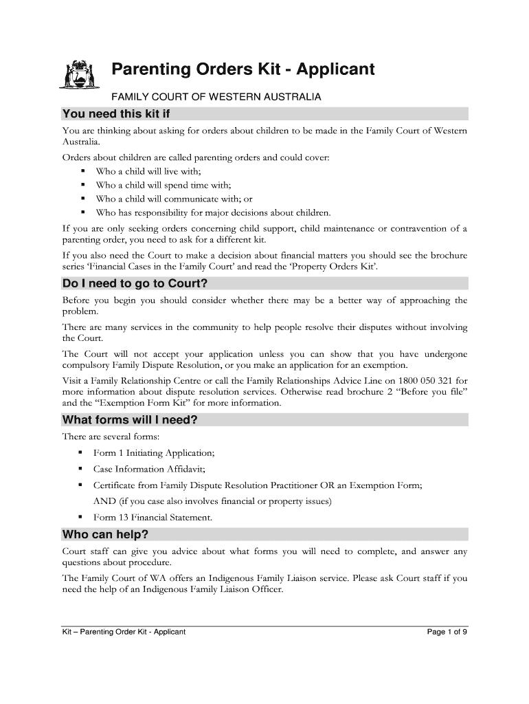 Fillable Online Parenting Orders Kit - Applicant Fax Email Print ...