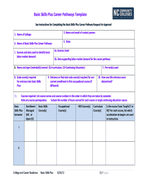 Fillable Online nccommunitycolleges Basic Skills Plus Career Pathways ...