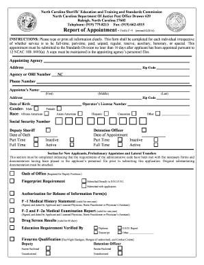 Fillable Online F-4 Report of Appointment Deputy 010107 - NCDOJ Fax ...