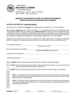 Fillable Online Expedite Form - New Mexico Secretary of State Fax Email ...