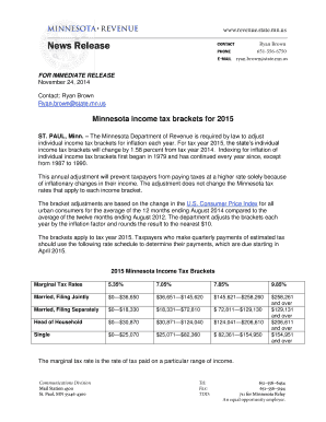 Fillable Online revenue state mn Minnesota income tax brackets for 2015 ...