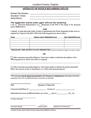 Fillable Online loudoun Affidavit of Notice - Loudoun County Fax Email Print - pdfFiller