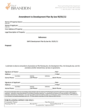 Fillable Online Amendment to Development Plan By-law 95/01/12 - City of ...