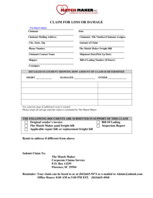 Fillable Online Claim Filing Form - The Match Maker Fax Email Print ...