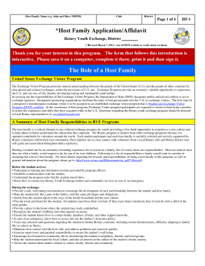 Fillable Online scrye *Host Family Application/Affidavit The Role of a ...