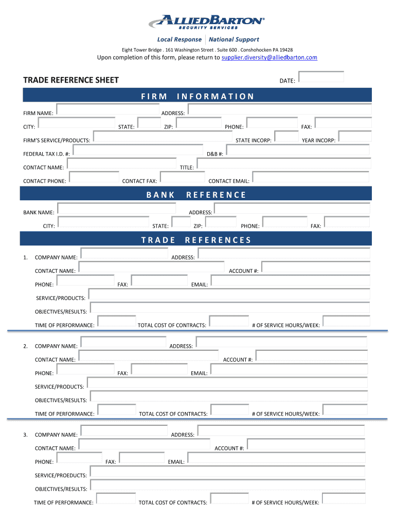 Allied Barton Trade Reference Sheet Fill And Sign Printable Template