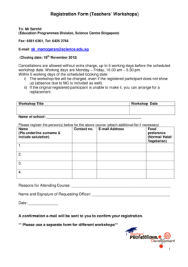 Registration Form For Teachers Workshop | pdfFiller