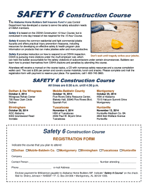 Fillable Online hbaa Safety 6 Construction Course REGISTRATION FORM ...