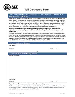 Fillable Online Self Disclosure Form - Jobs ACT Fax Email Print - pdfFiller