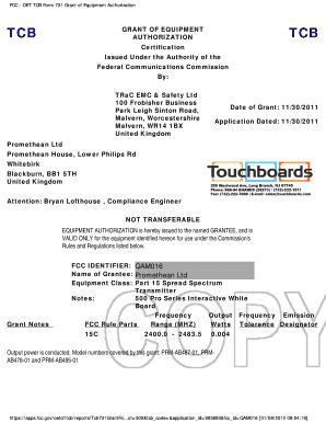 Fillable Online FCC - OET TCB Form 731 Grant of Equipment ...