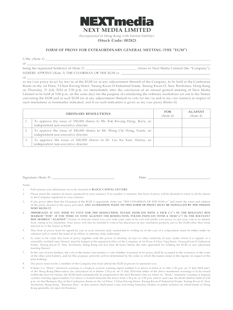 Fillable Online FORM OF PROXY FOR EXTRAORDINARY GENERAL MEETING (THE ...