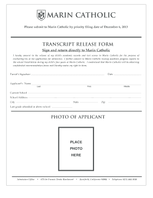 Fillable Online marincatholic Transcript Release Form - Marin Catholic - marincatholic Fax Email ...