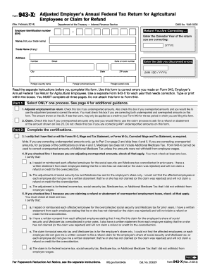 Fillable Online irs Form 943-X: Adjusted Employer s Annual Federal Tax ...