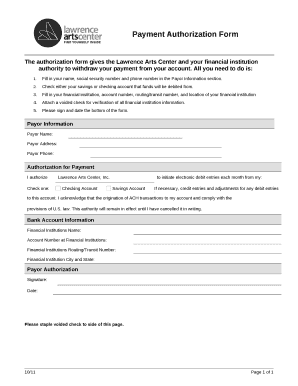 Fillable Online Authorization Form Template - Lawrence Arts Center Fax ...