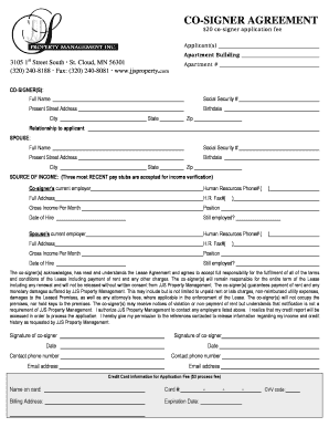 Fillable Online Co-signer agreement - JJS Property Management Fax Email ...