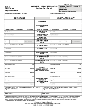 Fillable Online Marriage Licence Application - Greater Napanee Fax ...