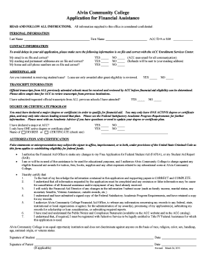 Fillable Online alvincollege Alvin Community College Application for ...