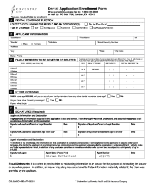Fillable Online Dental Application/Enrollment Form Fax Email Print - pdfFiller