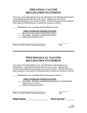 Fillable Online INFLUENZA VACCINE DECLINATION STATEMENT Fax Email Print ...