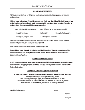 Fillable Online DIABETIC PROTOCOL Fax Email Print - pdfFiller