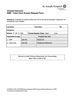 Fillable Online stjosepheureka Clinical Instructor EMR / Voice Care ...