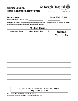 Fillable Online stjosepheureka Senior Student EMR Access Request Form ...