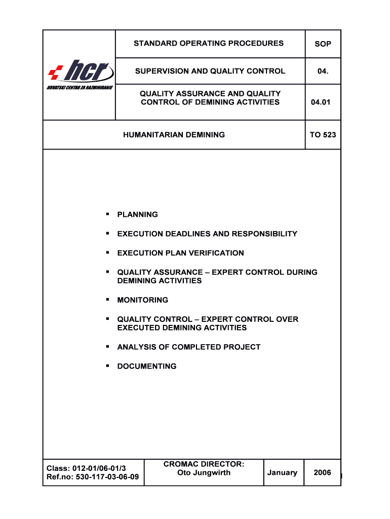 Fillable Online hcr STANDARD OPERATING PROCEDURES SOP SUPERVISION AND ...