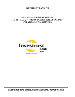 Fillable Online INVESTRUST BANK PLC 20 TH ANNUAL GENERAL MEETING Fax ...