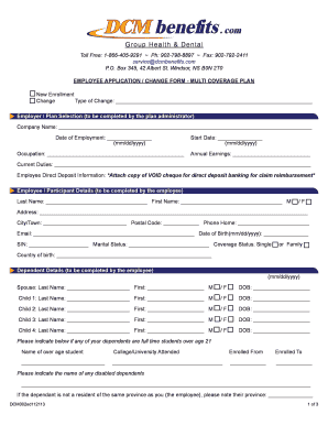 Fillable Online Enrollment Change Form Multi Coverage Plan - DCM ...