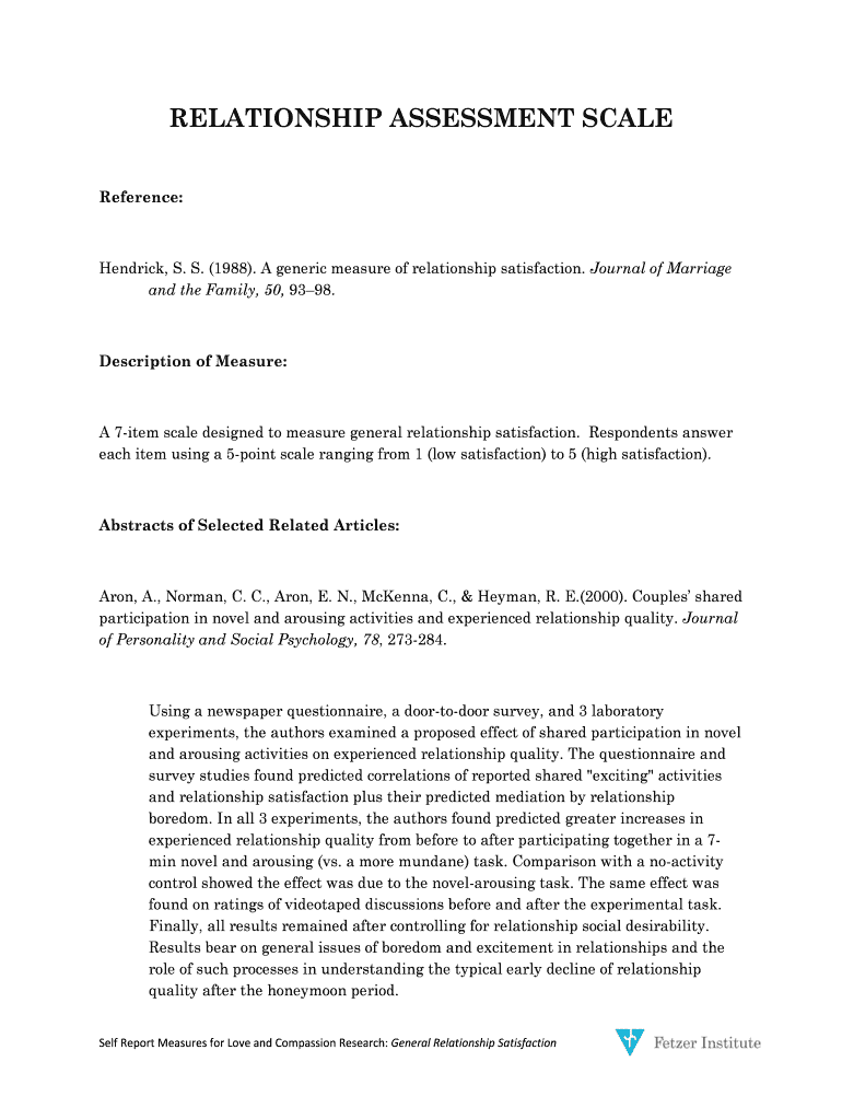 Fillable Online RELATIONSHIP ASSESSMENT SCALE Fax Email Print - pdfFiller