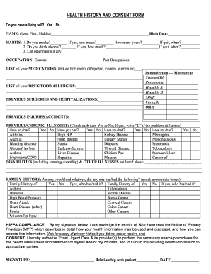 Fillable Online HEALTH HISTORY AND CONSENT FORM - Walk In Urgent... Fax ...