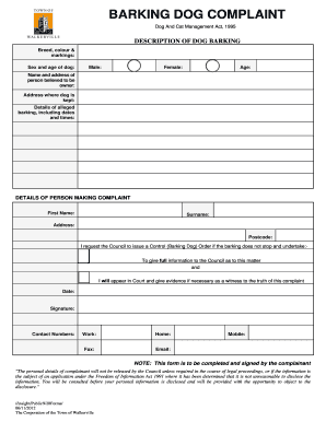 Fillable Online walkerville sa gov Barking Dog Complaint Form Fax Email ...