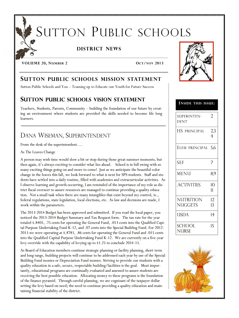 Fillable Online suttonpublicschool SUTTON PUBLIC SCHOOLS - Sutton ...