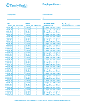 Fillable Online Employee Census form - Family Health Hawaii Fax Email ...