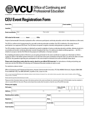 Fillable Online ocpe vcu CEU Event Registration Form Event title: Event ...