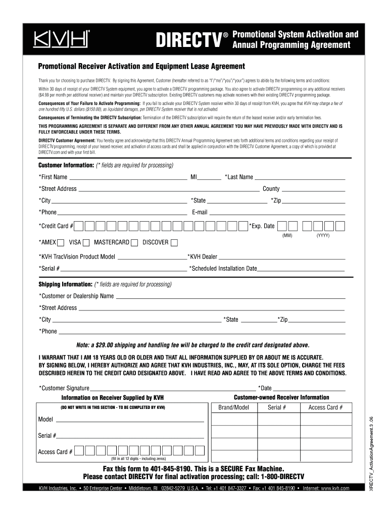 Fillable Online DIRECTV Promotional System Activation and Annual bb ...