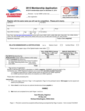 Fillable Online inlandnwmasters Membership Application - Inland Northwest Masters Swimming ...