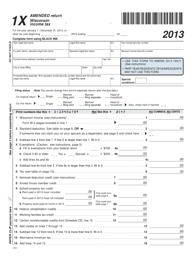 Fillable Online revenue wi 1X Save Print AMENDED return Wisconsin ...