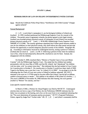 Fillable Online MEMORANDUM OF LAW ON FELONY INTERFERENCE WITH CUSTODY ...