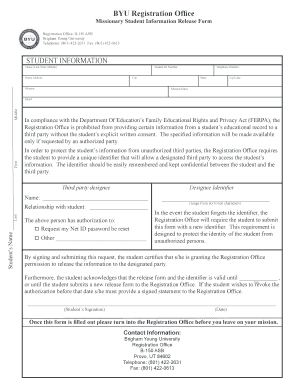 Fillable Online BYU Registration Office STUDENT INFORMATION - Brigham ...