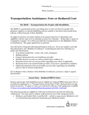 Fillable Online Transportation Assistance: Free or Reduced Cost Fax ...