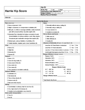 Fillable Online Harris Hip Score Study Hip Right - Boulder Orthopedics ...
