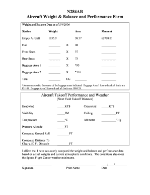 Fillable Online N284AR Weight and Balance Form Fax Email Print - pdfFiller