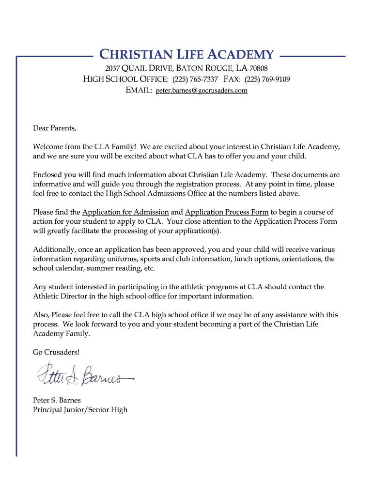 Fillable Online CHRISTIAN LIFE ACADEMY - Christian Life Academy Fax ...