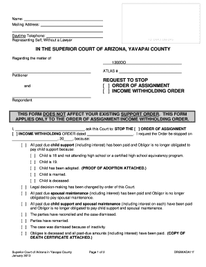 Fillable Online Request to Stop Order of Assignment - bYavapai Countyb ...