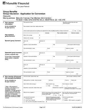 Fillable Online Group Benefits Life Conversion Option - Manulife ...